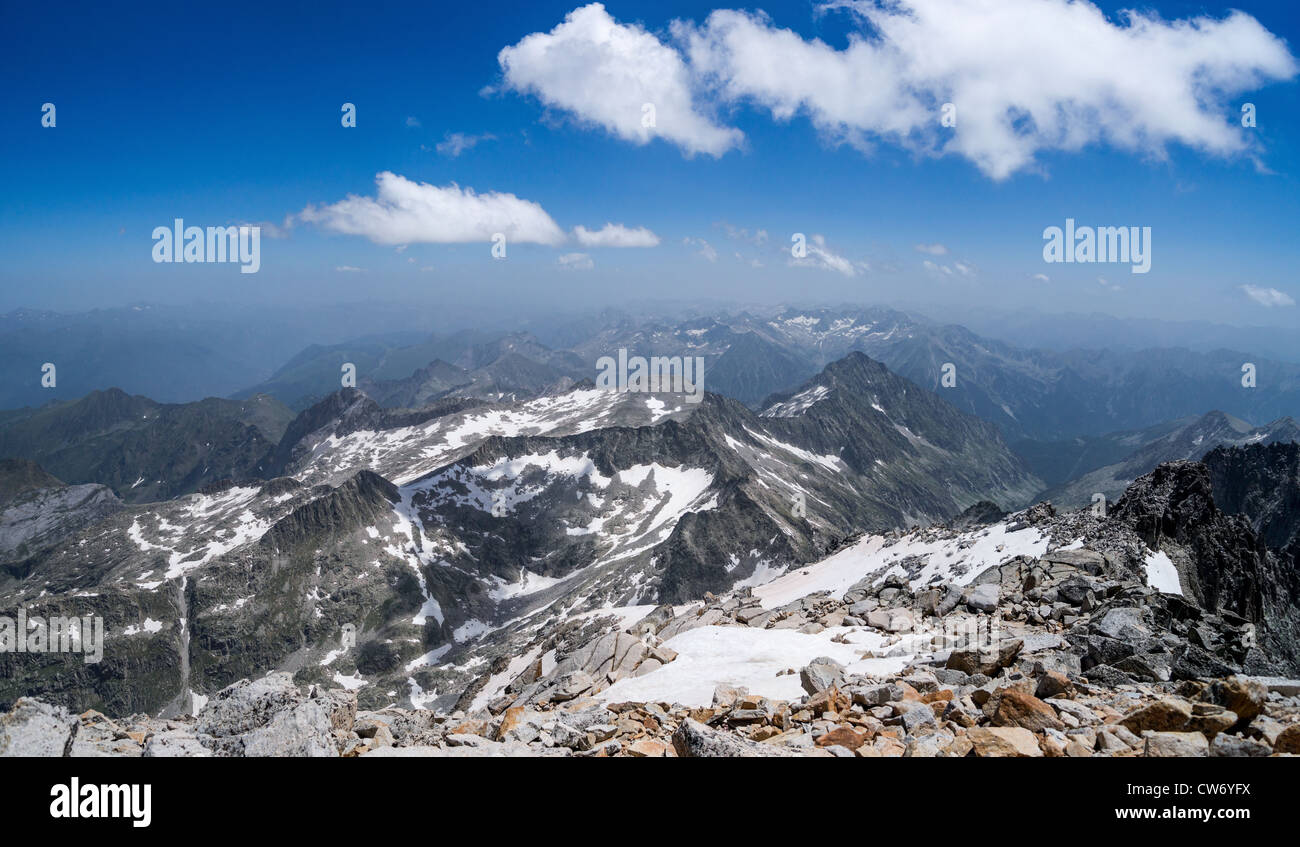 Panoramic view of Pyrenees from Pico de Aneto, highest point of the ...
