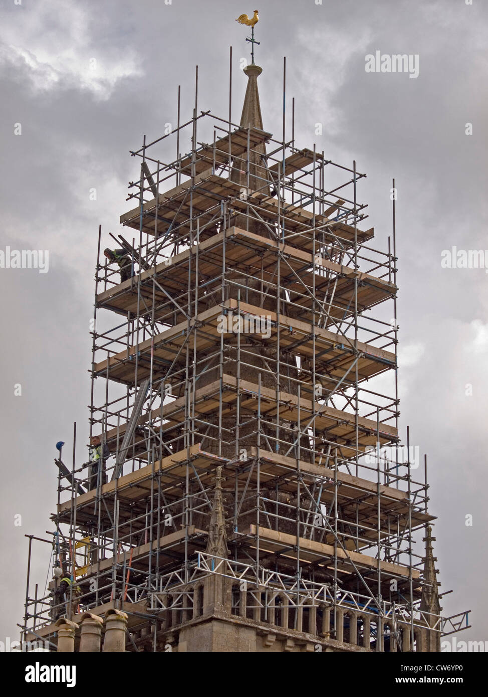 scaffolding around church spire Stock Photo - Alamy