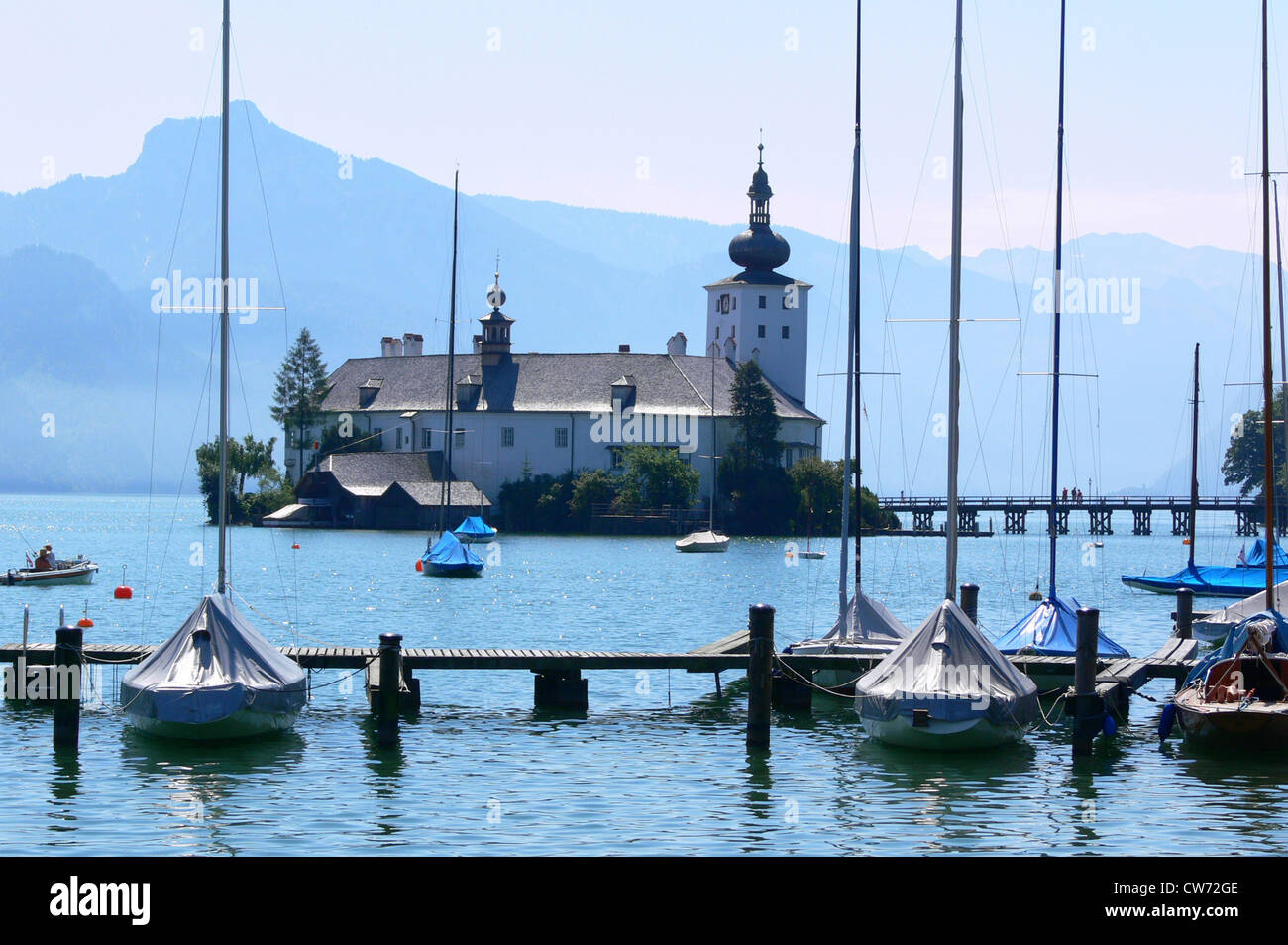 Ort castle in Traunsee, lake Traun, Austria, Styria, Salzkammergut ...