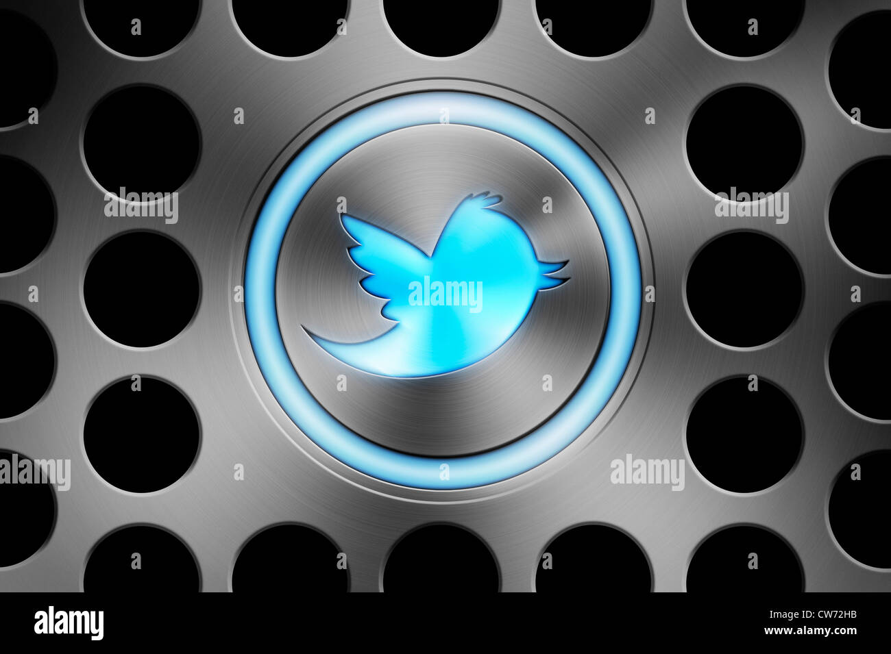 TWITTER icon button on an Apple Mac style brushed aluminium background ...