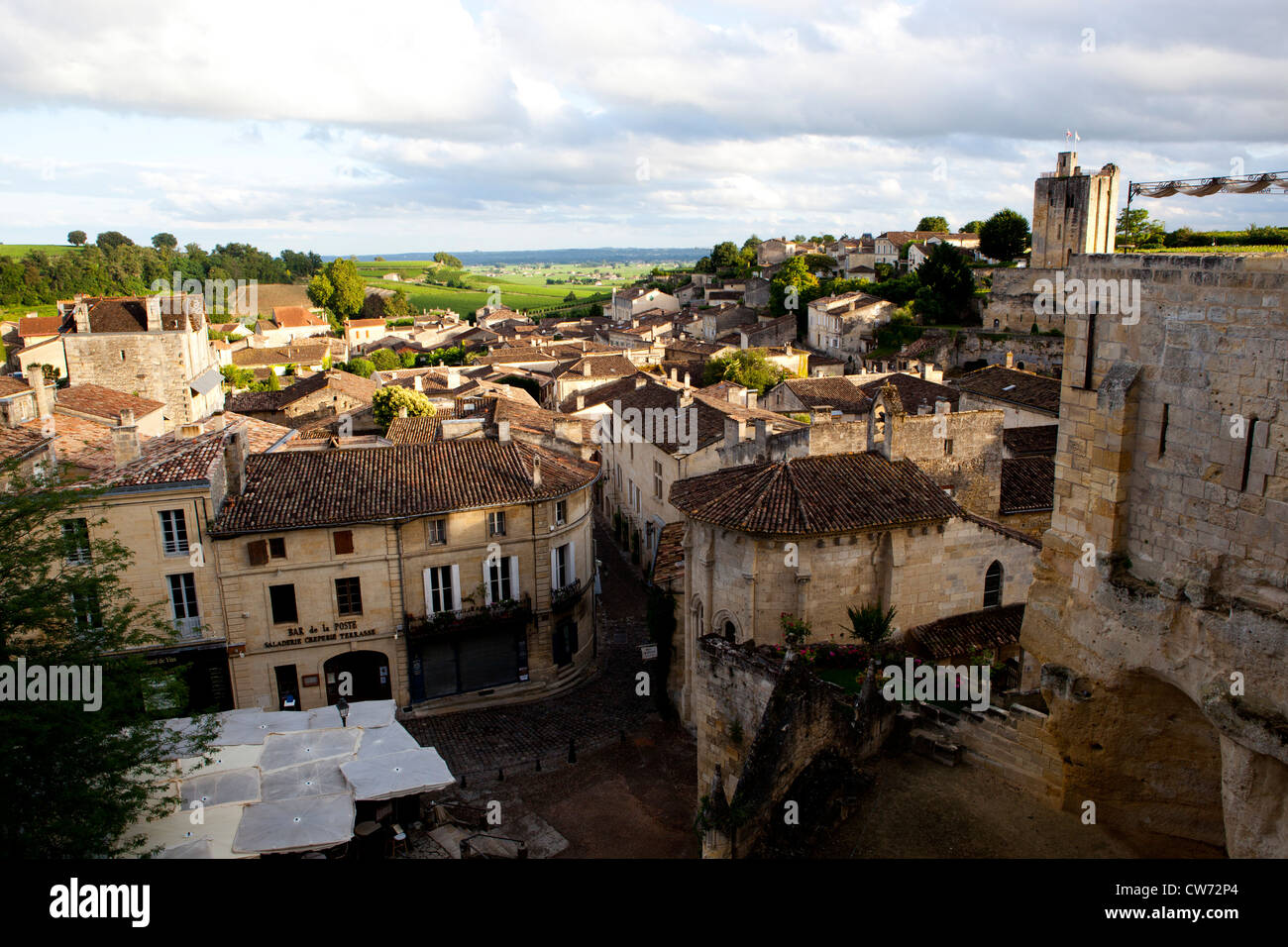 The Saint Emilion square taken from the Monolithic Church lookout point ...