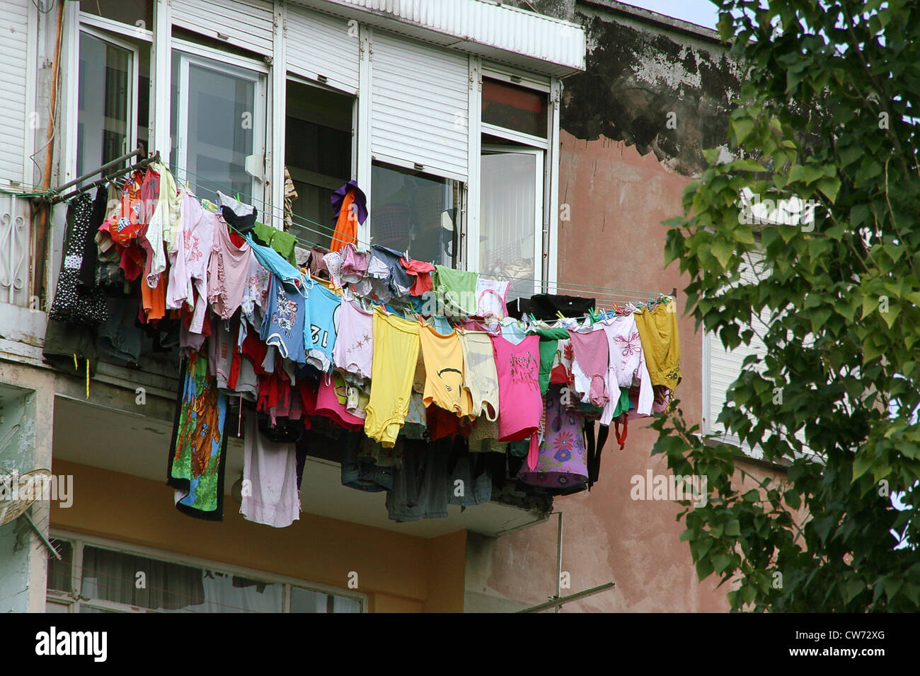 clotheslines in front of a window, Turkey, Istanbul Stock Photo - Alamy