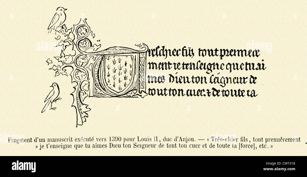 Segment of a manuscript written around 1390 for Louis II Stock Photo ...