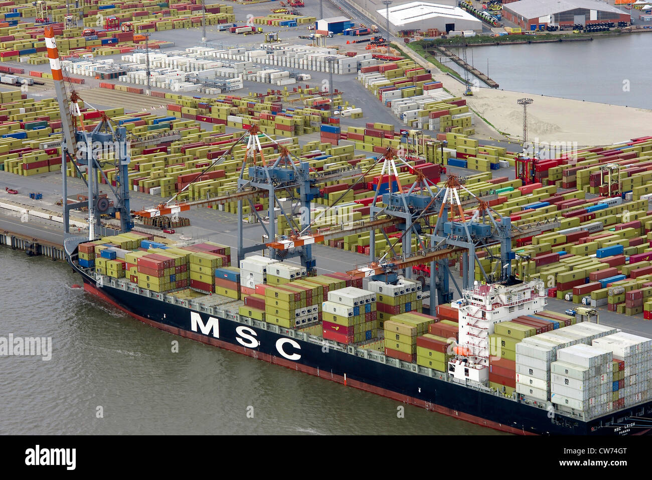 cargo ship in container harbour of Bremerhaven, Germany, Bremerhaven ...