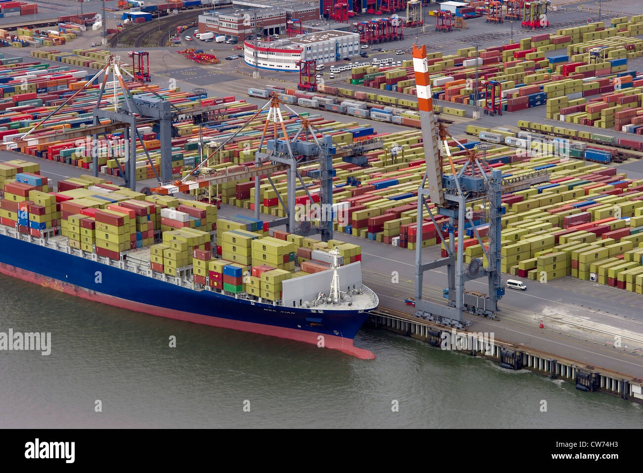 cargo ship in container harbour of Bremerhaven, Germany, Bremerhaven ...