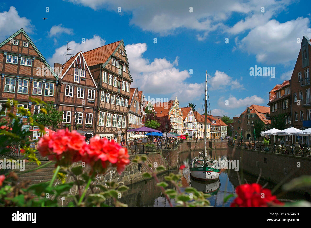 pictoresque sight of the old hanse-harbor, Germany, Lower Saxony, Stade ...