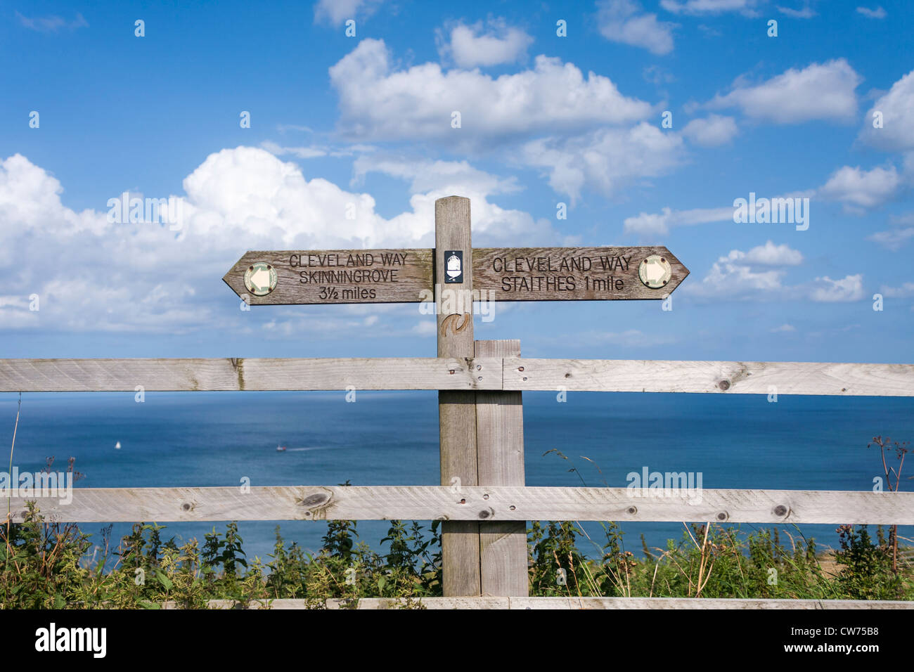 Cleveland way sign on boulby bank pointing towards Staithes and ...