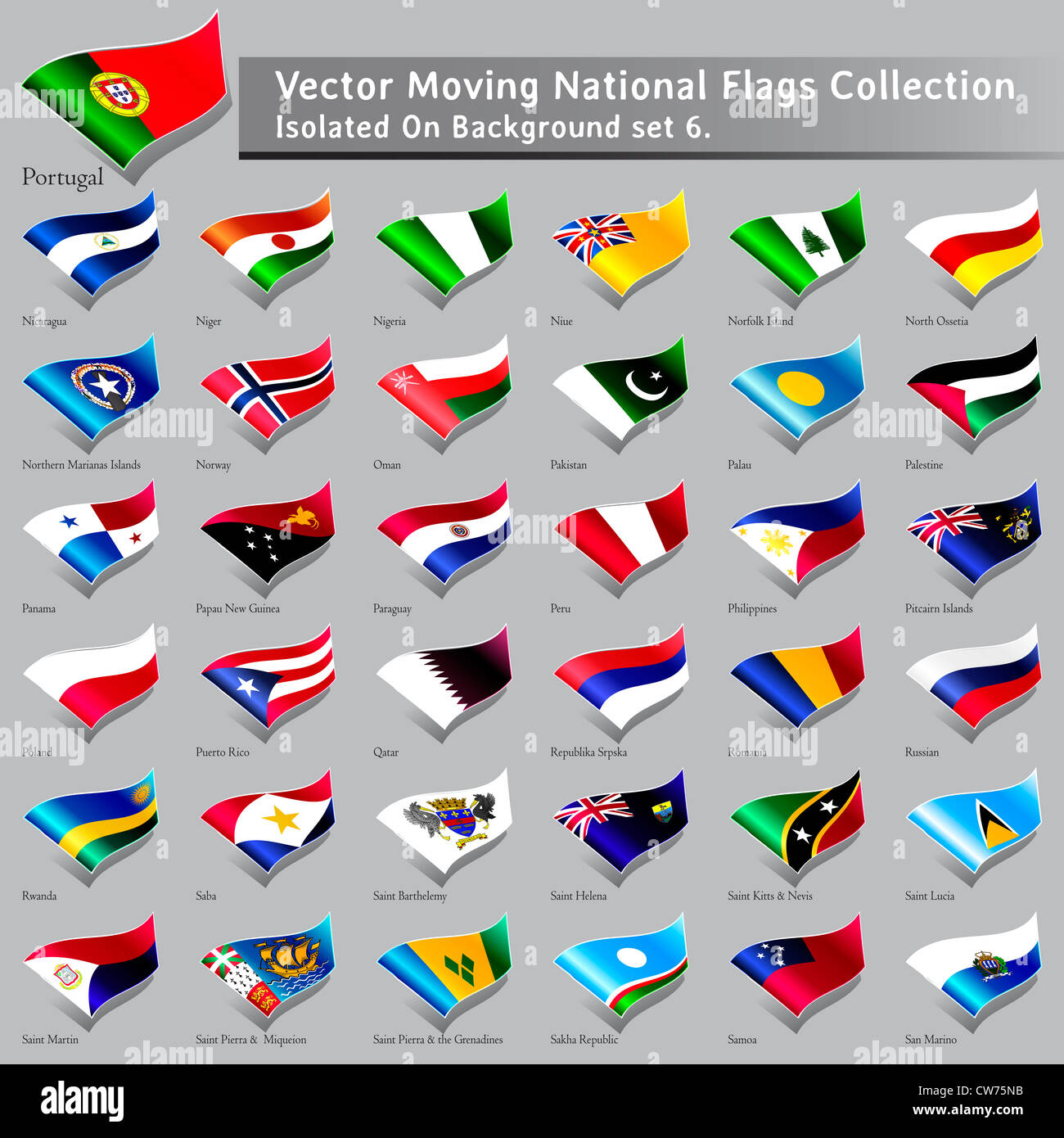 moving National Flags of the world isolated set 6 Stock Photo - Alamy