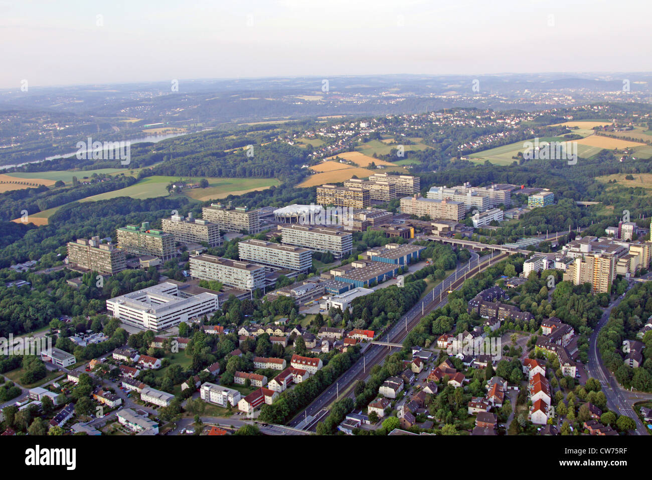 Ruhr University Bochum with shopping mall Unicenter (right), lake ...