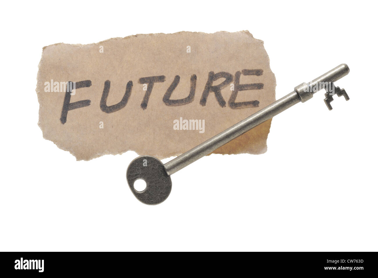 Old key and future word isolated on white background Stock Photo - Alamy