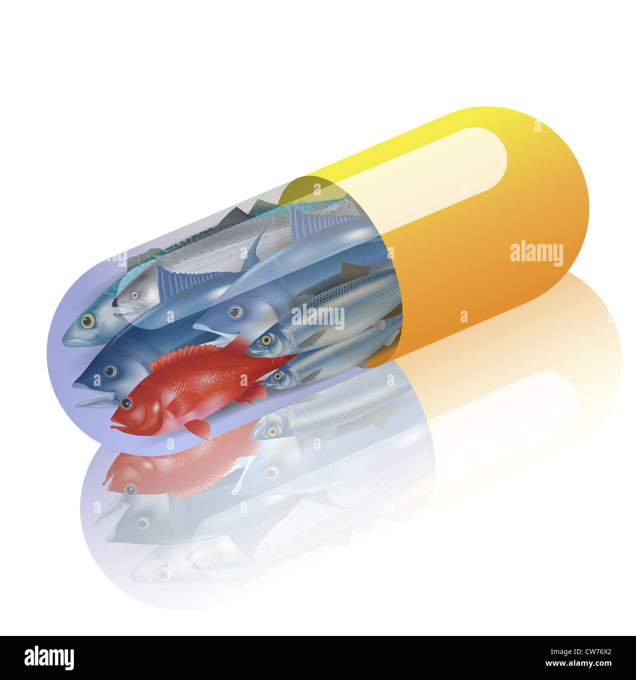 fishes in capsule concept vitamin from fishes Stock Photo - Alamy