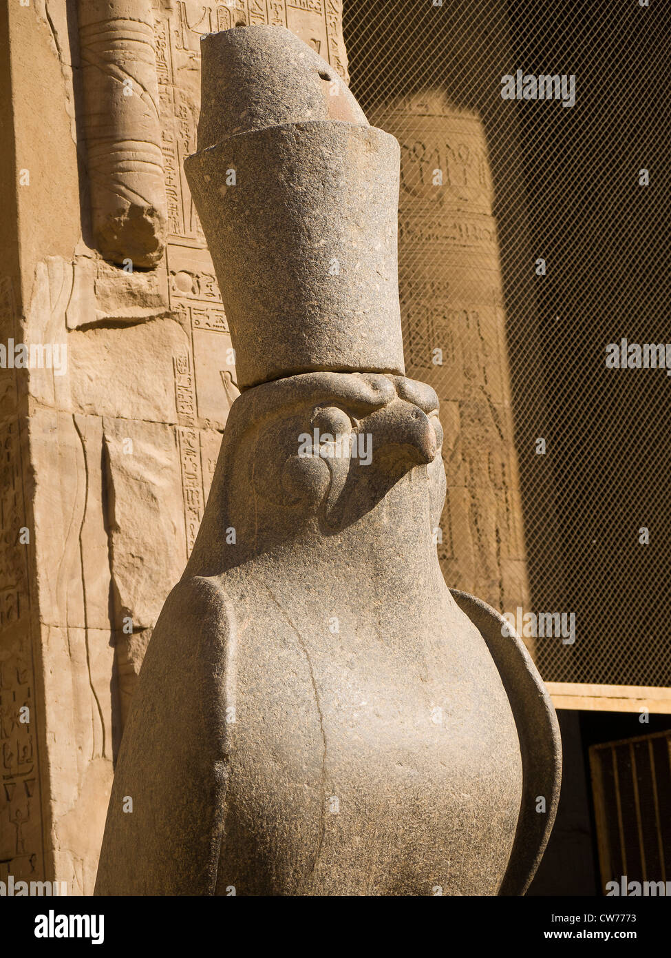 Statue of God Horus at the Temple at Edfu in Egypt which is dedicated ...