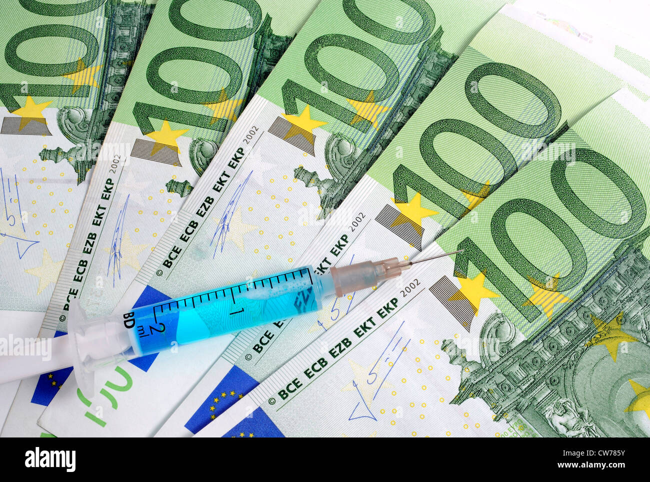 cash injection, syringe and Euro bank notes Stock Photo - Alamy