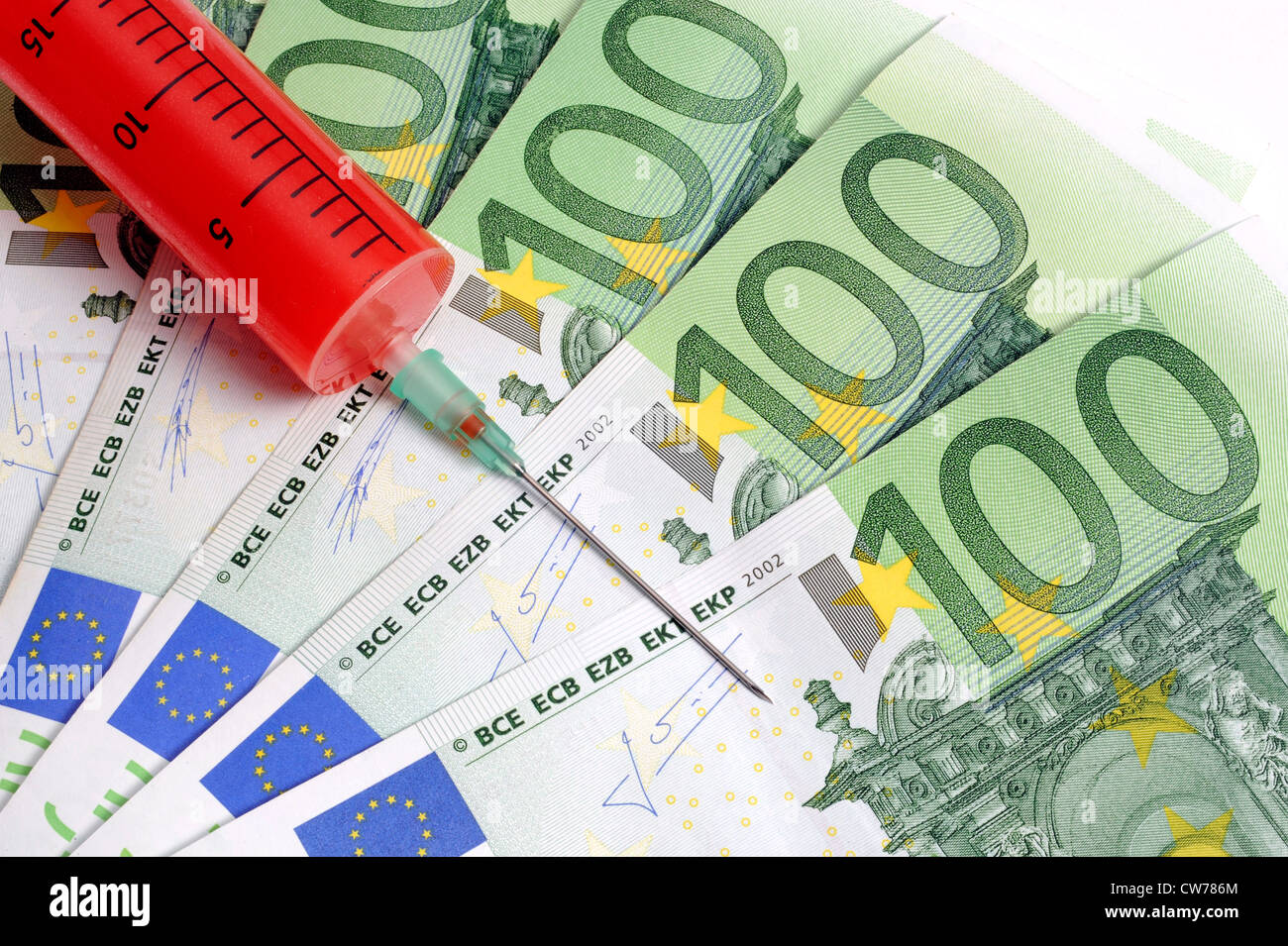 cash injection, syringe and Euro bank notes Stock Photo - Alamy
