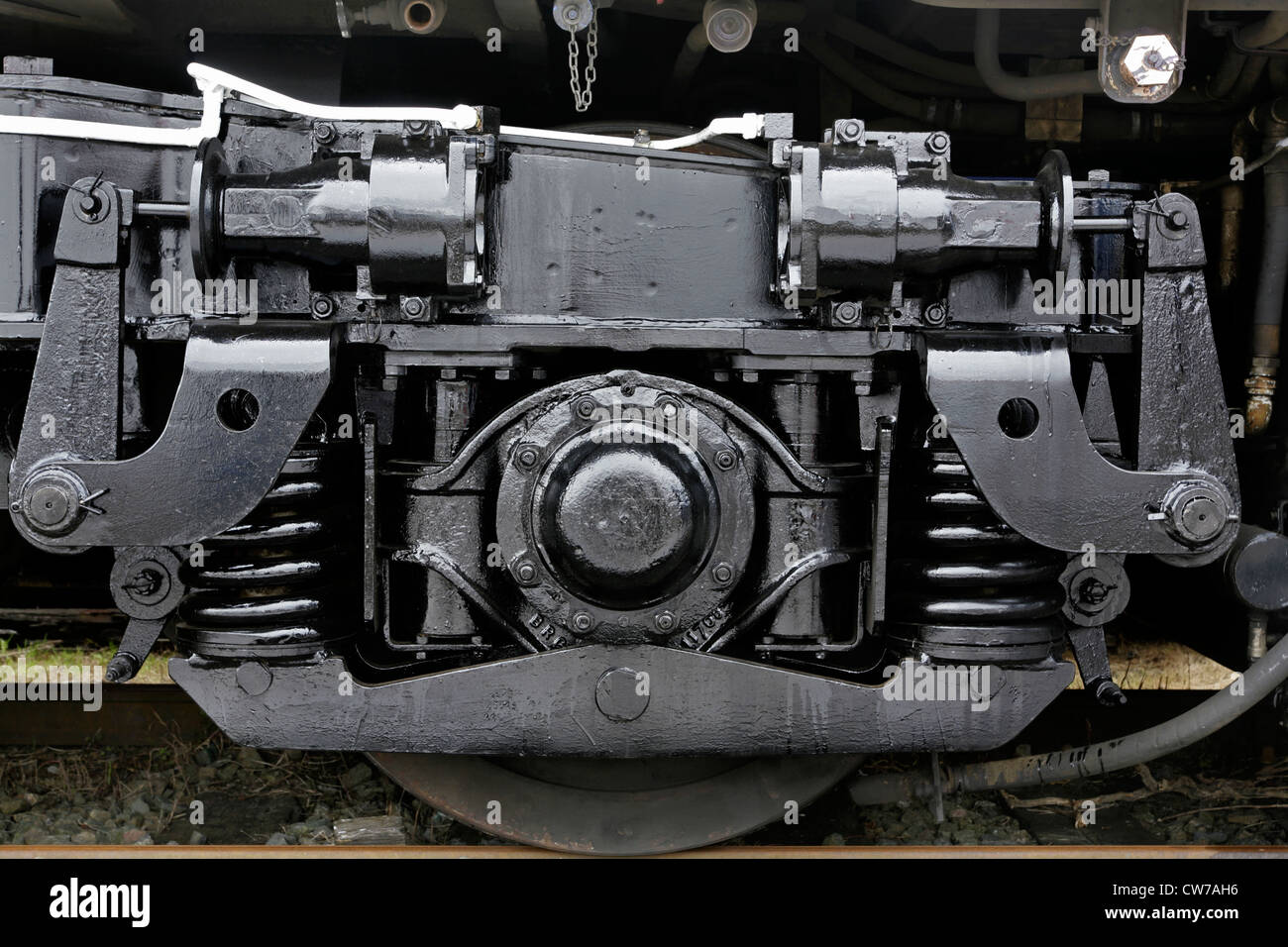 Detail of bogie and driving wheels of British Rail Class 56 diesel ...
