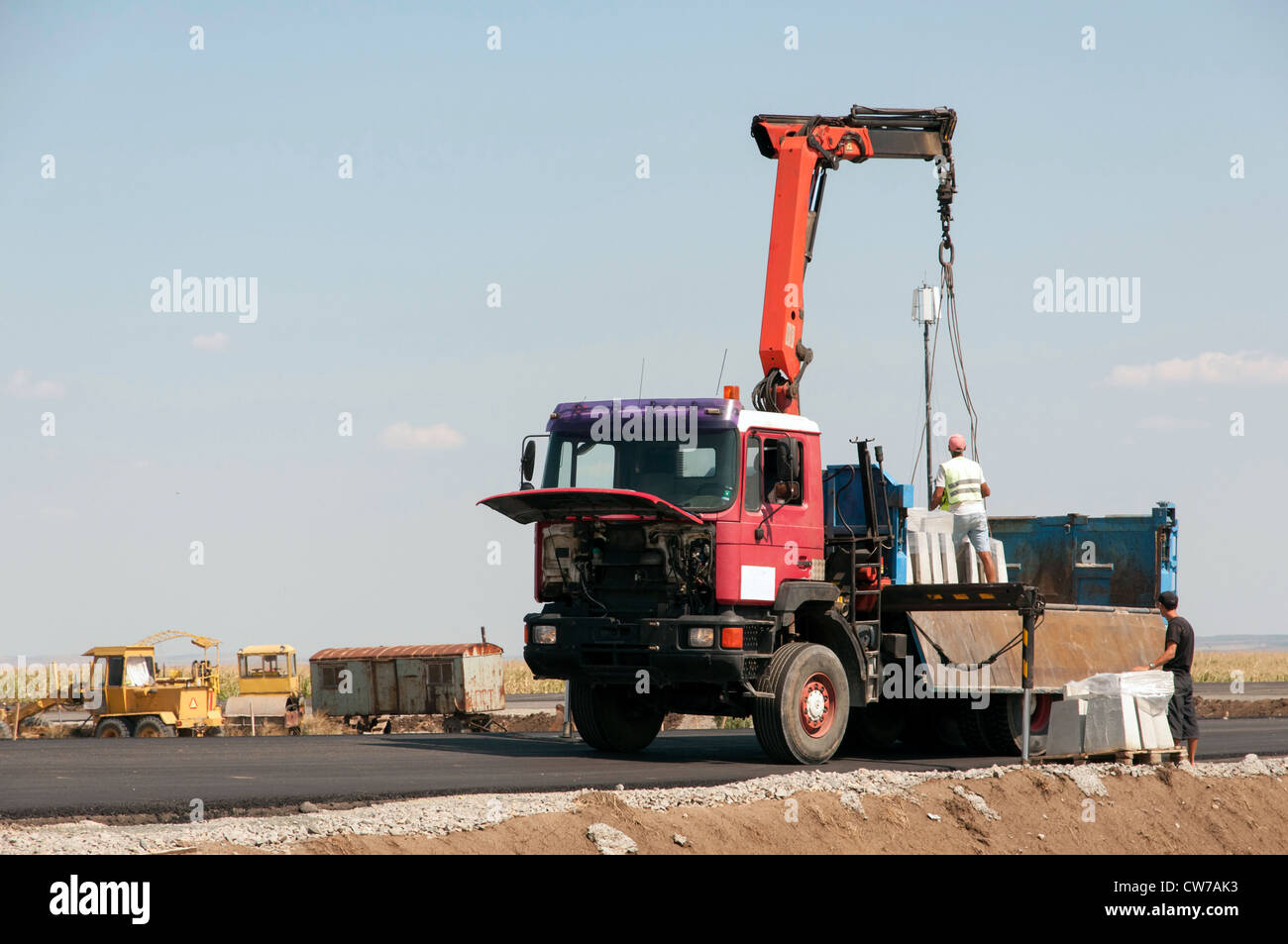 Support activities for the construction of a highway. Road under ...