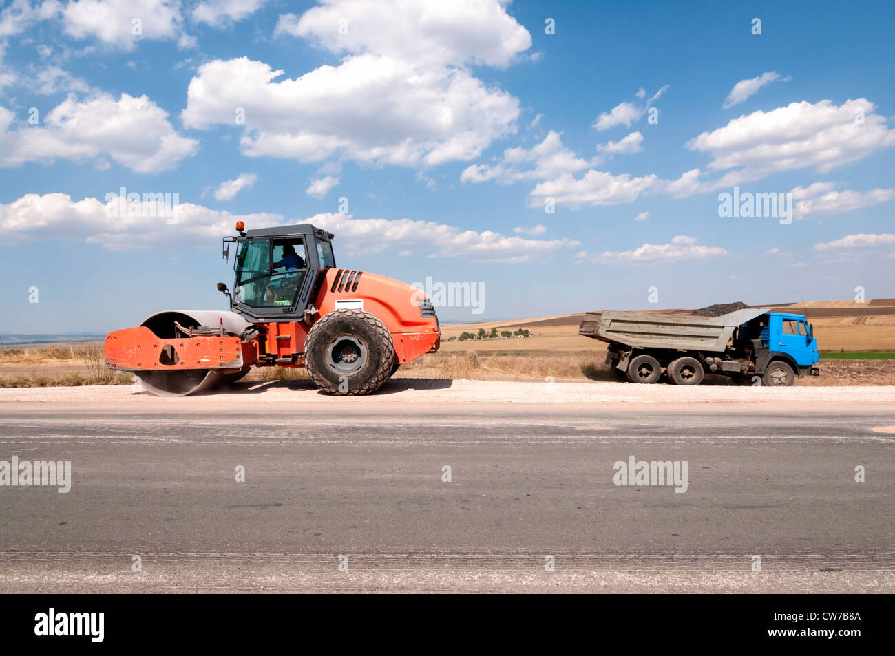 Support activities for the construction of a highway. Road under ...
