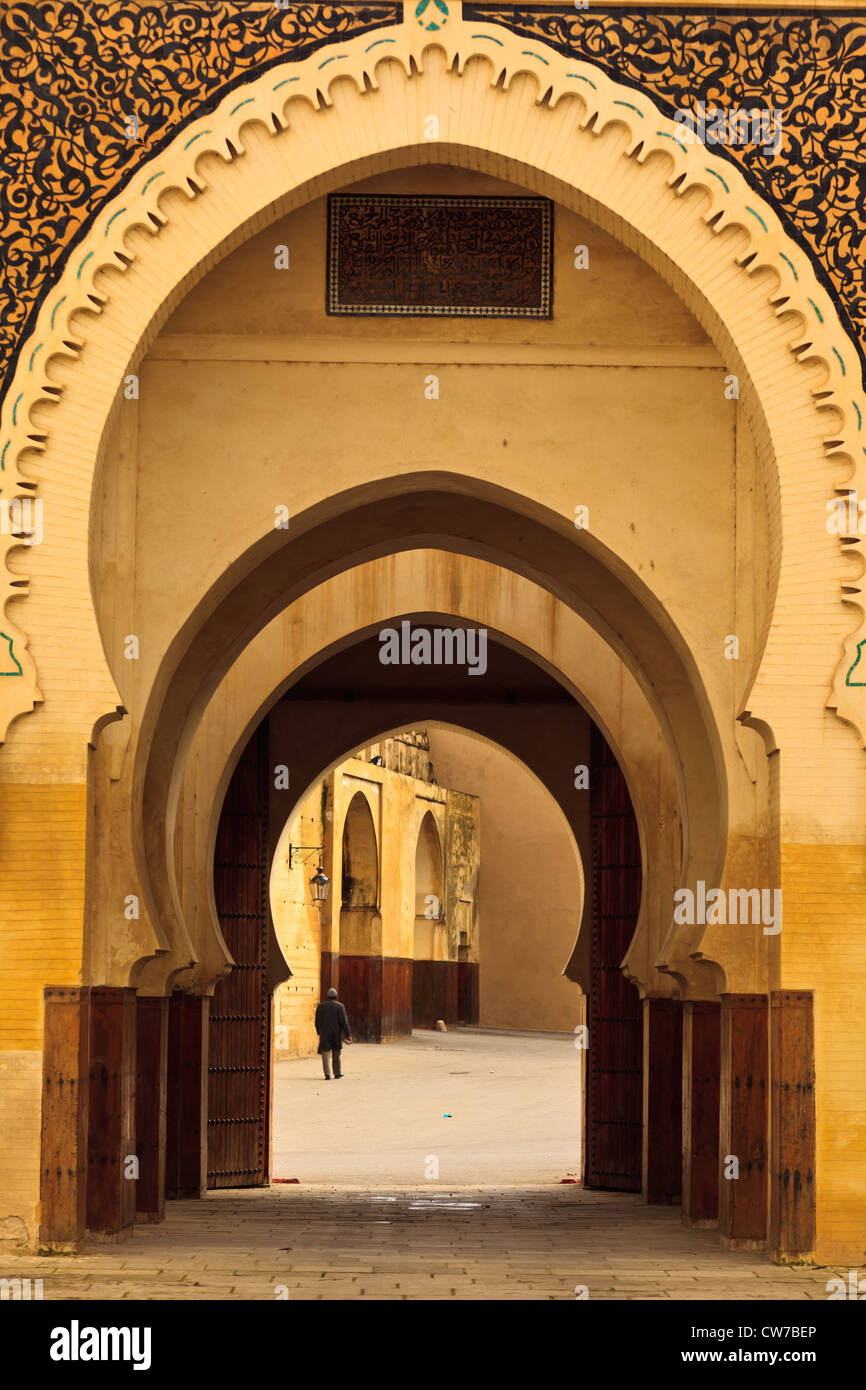 Series of intricate, ornate Moorish style curving arches of passageway ...