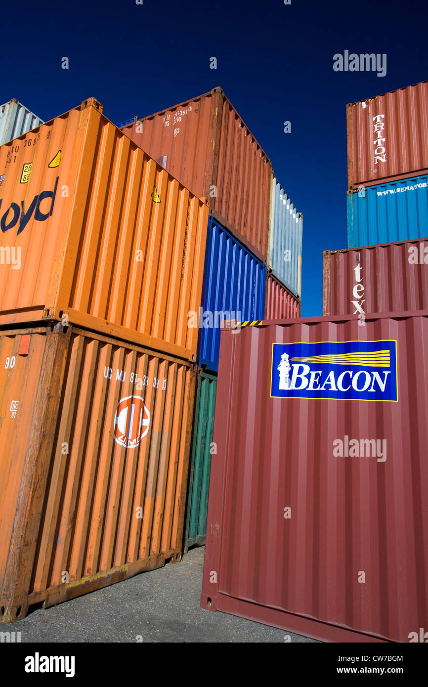 containers in a harbour of Vienna, Austria, Alberner Hafen Stock Photo ...