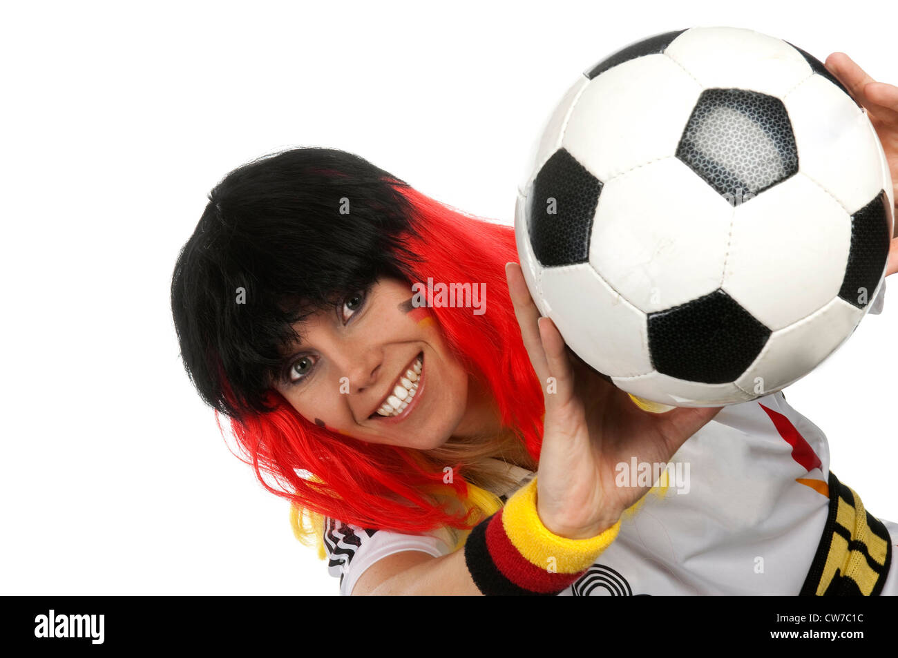 female soccer fan with wig and football, Germany Stock Photo - Alamy