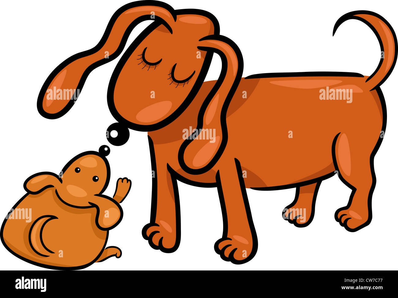 Cartoon Illustration of Cute Little Puppy and his Dog Mom Stock Photo ...