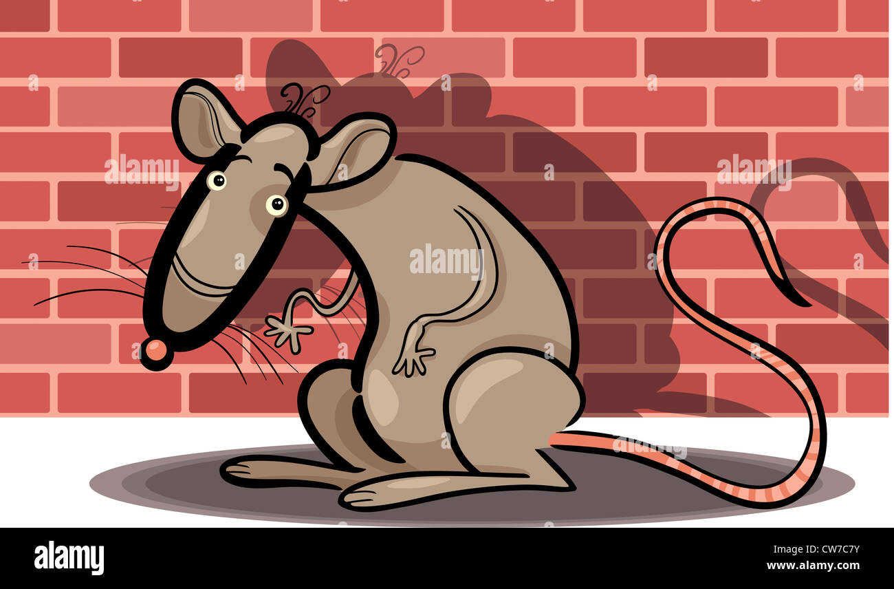 Cartoon Humorous Illustration of Rat Against Brick Wall Stock Photo - Alamy