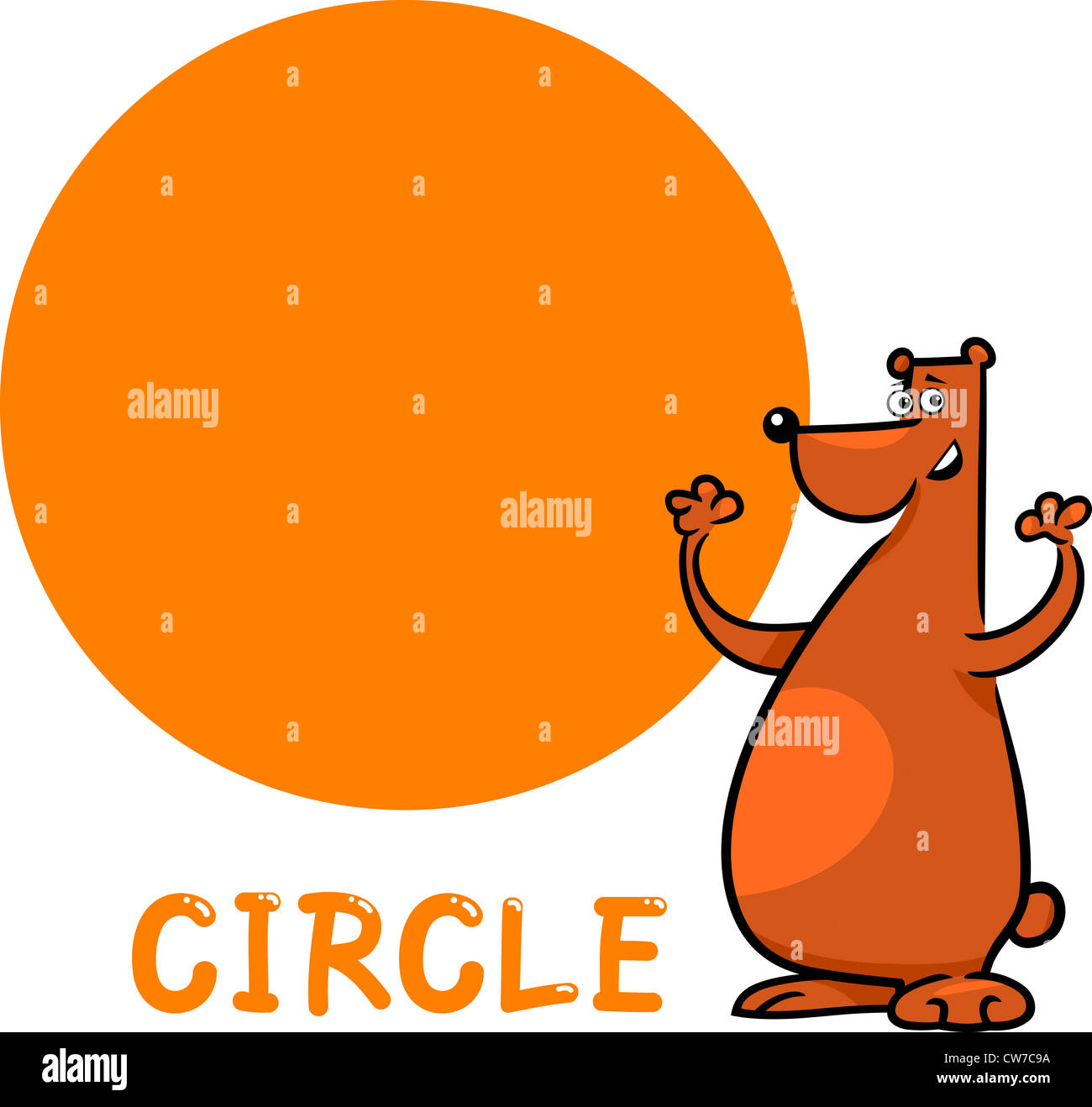 Cartoon Illustration of Circle Basic Geometric Shape with Funny Bear ...