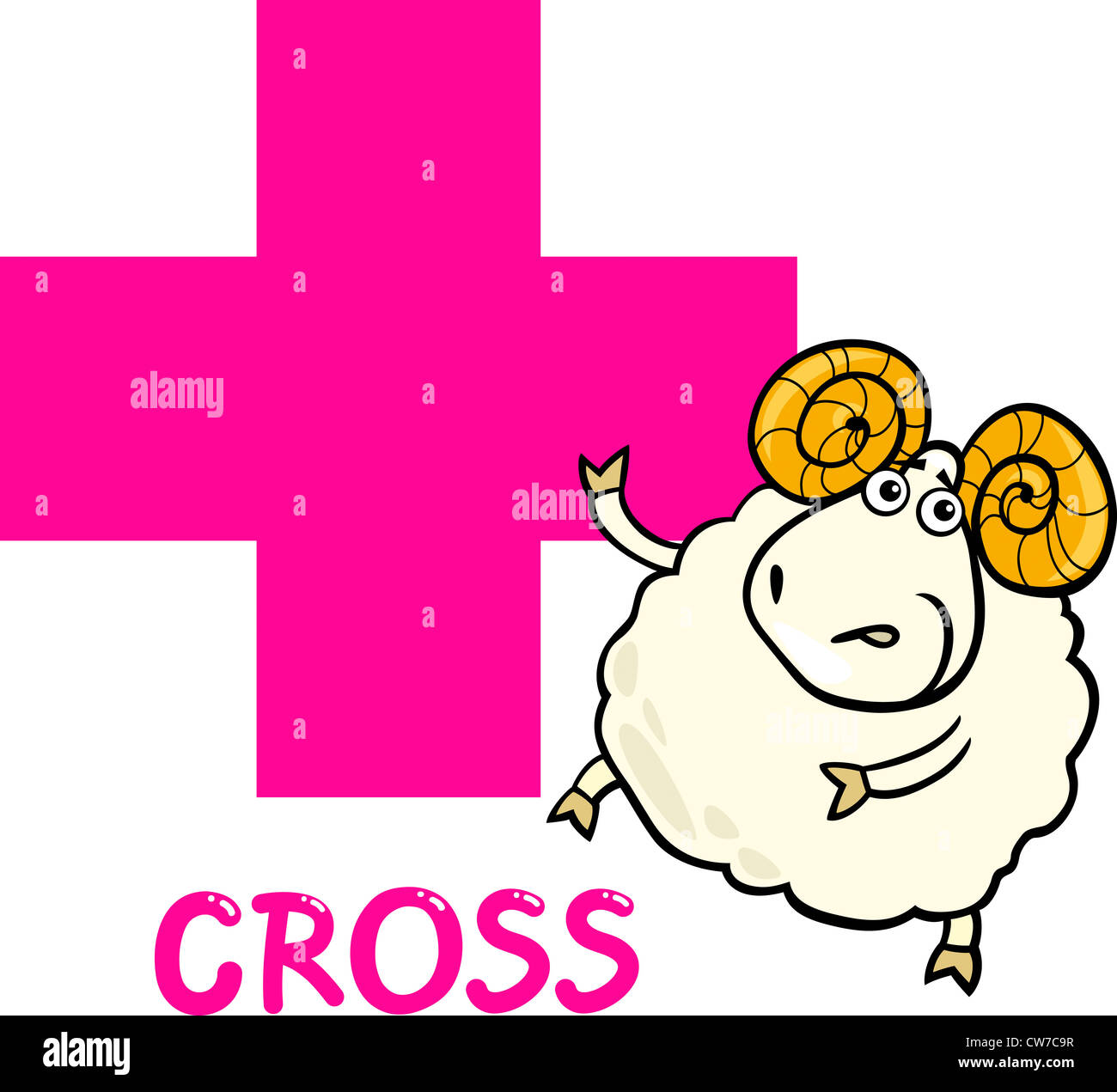 Cartoon Illustration of Cross Basic Geometric Shape with Funny Ram ...