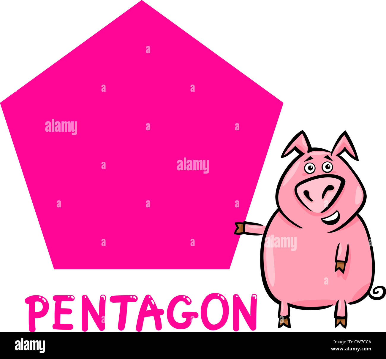 Cartoon Illustration of Pentagon Basic Geometric Shape with Funny Pig ...