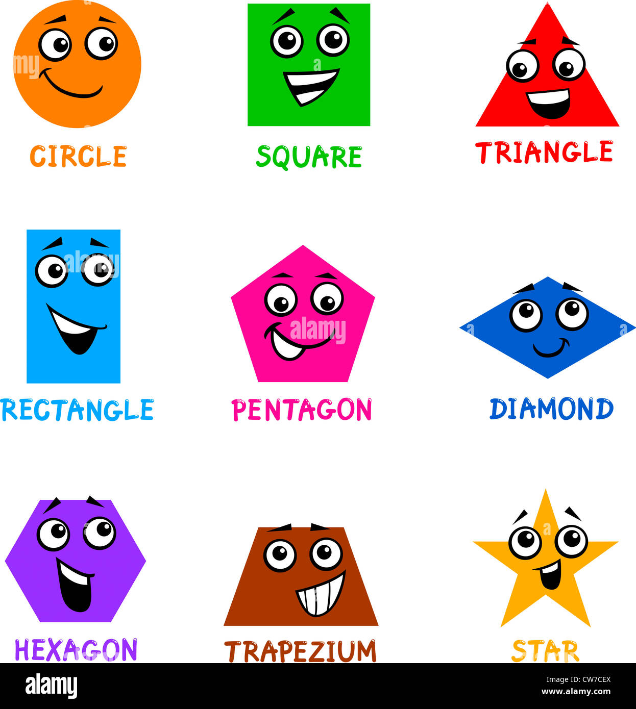 Cartoon Illustration of Basic Geometric Shapes Comic Characters with ...