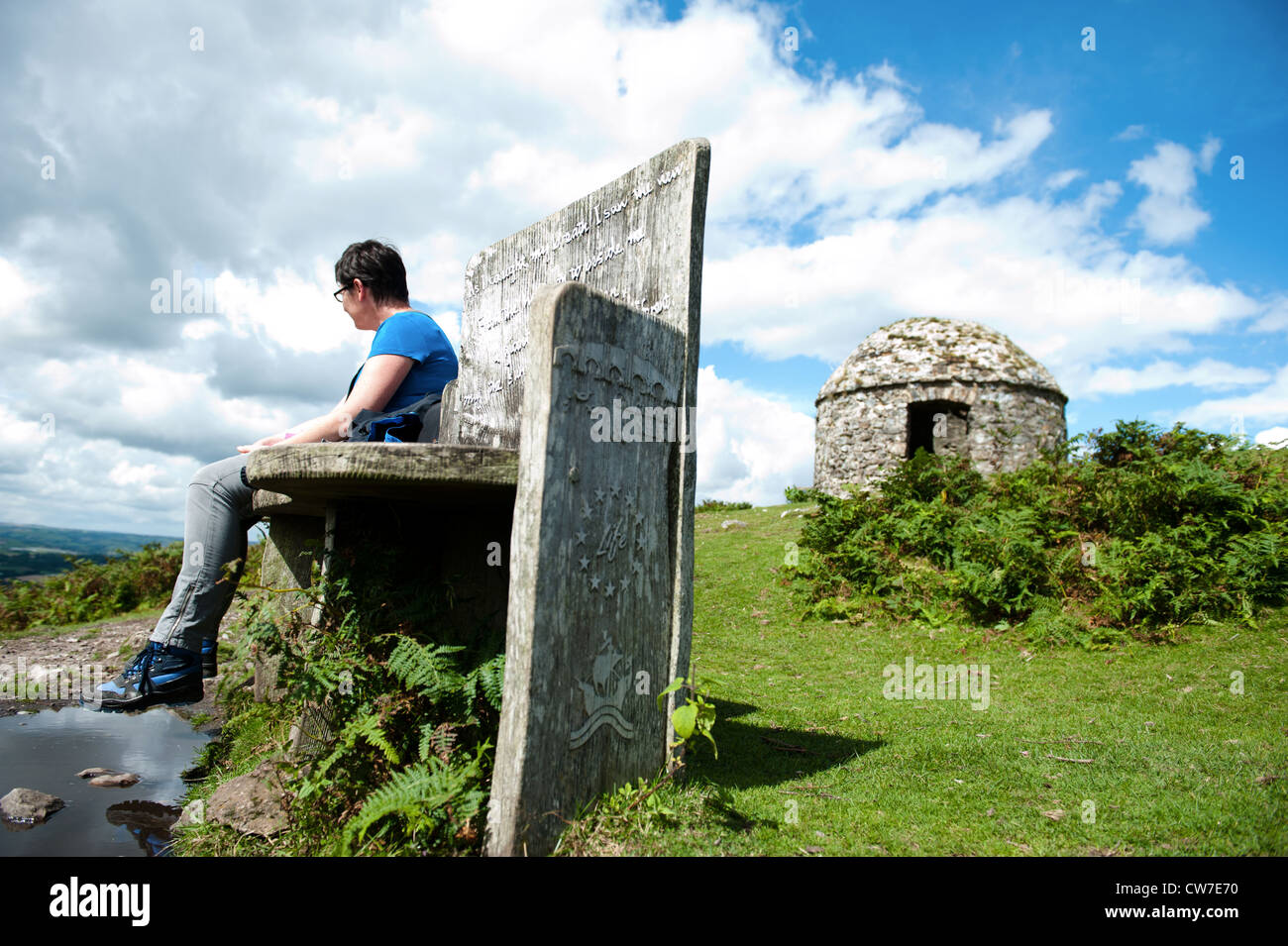 Person sat on a bench at the top of Culmstock Beacon on the edge of ...