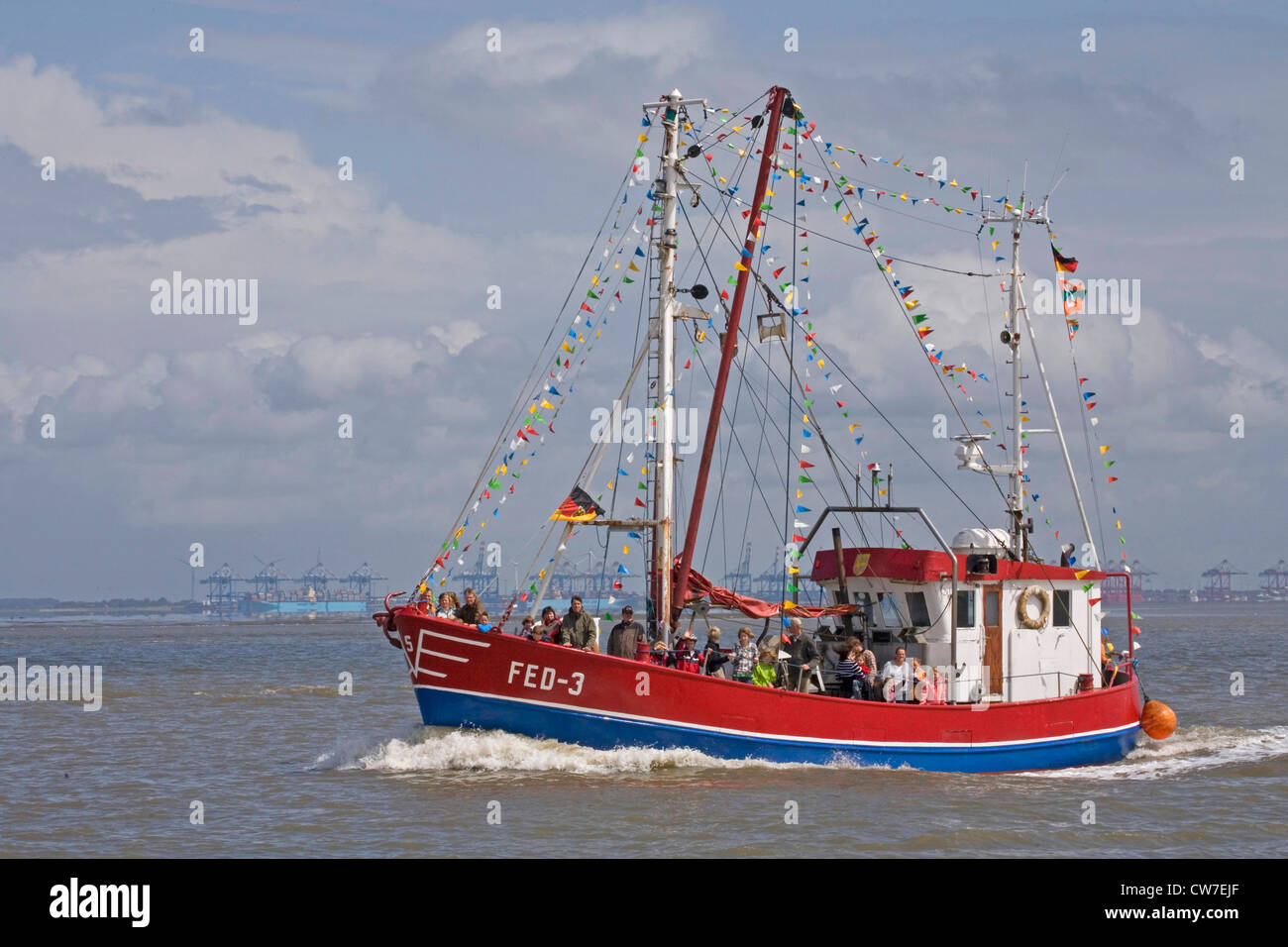 crab cutter decorated with colourful pennants, cutter regatta, Germany ...