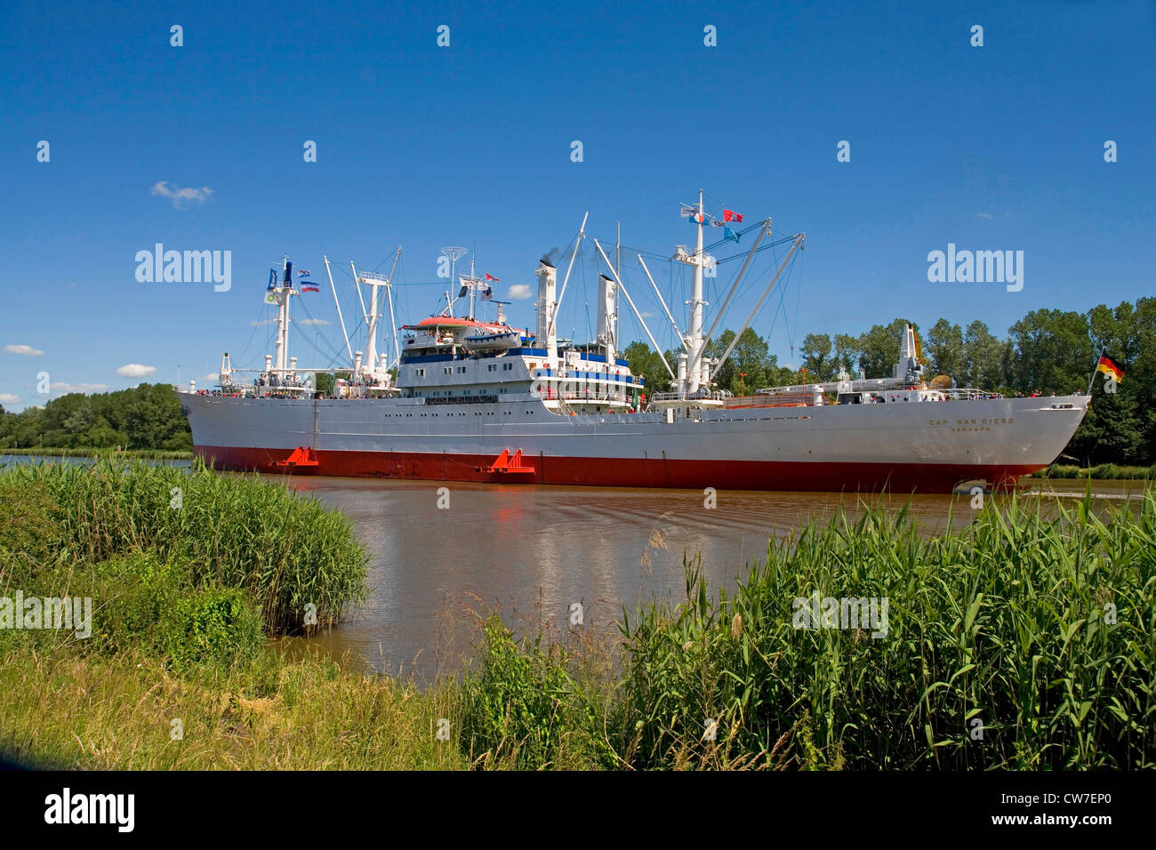 museum cargo ship MV Cap San Diego goes on the Kiel Canal, Germany ...