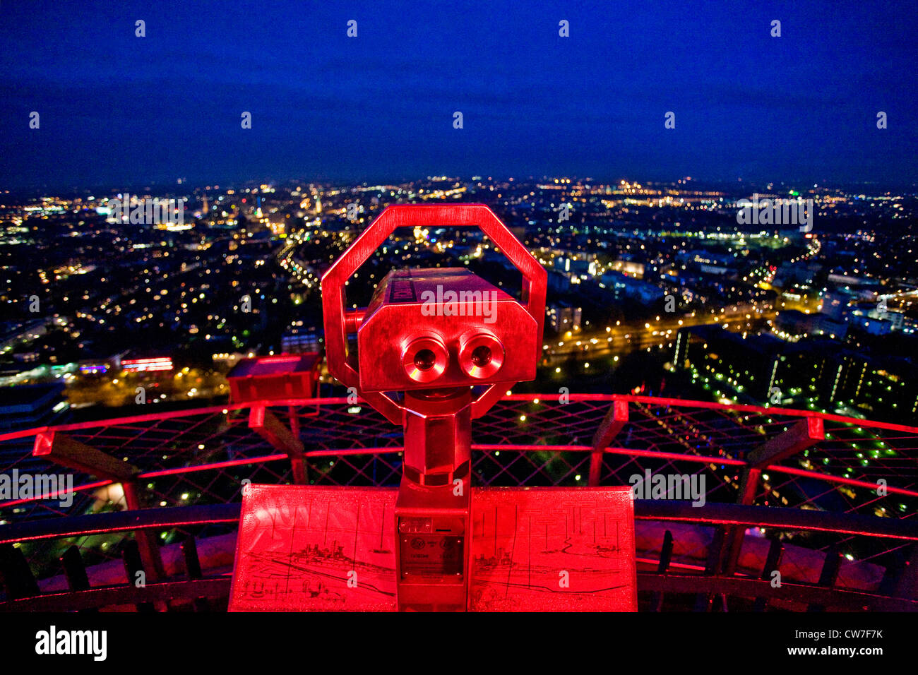 binoculars on observation deck of television tower Florian, Germany ...