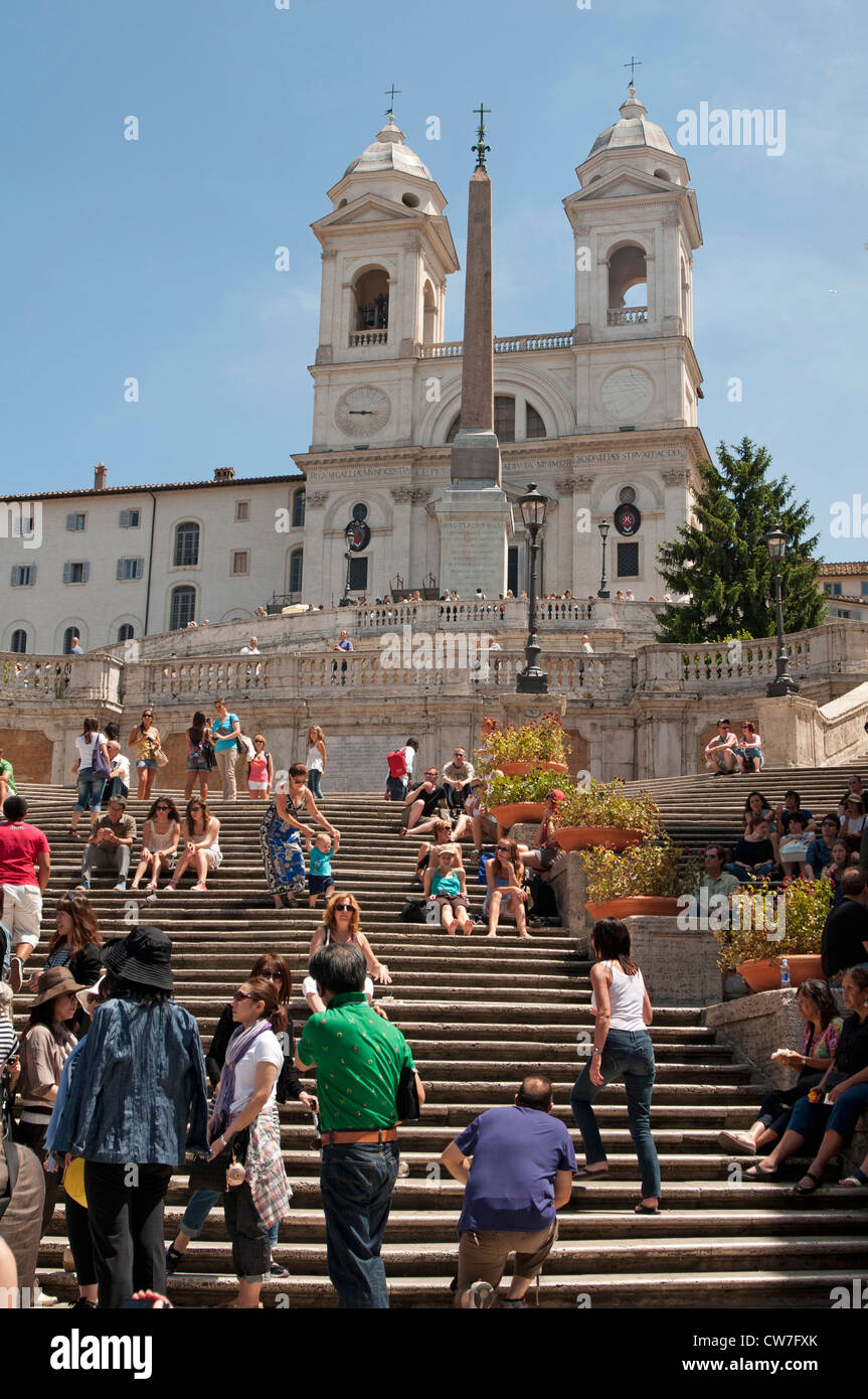 The Spanish Steps with the Trinità dei Monti church at the top, Rome ...