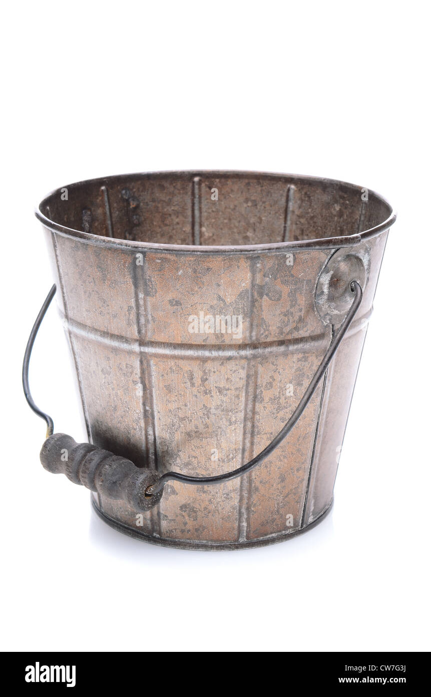 An empty old fashioned bucket over a white background Stock Photo - Alamy