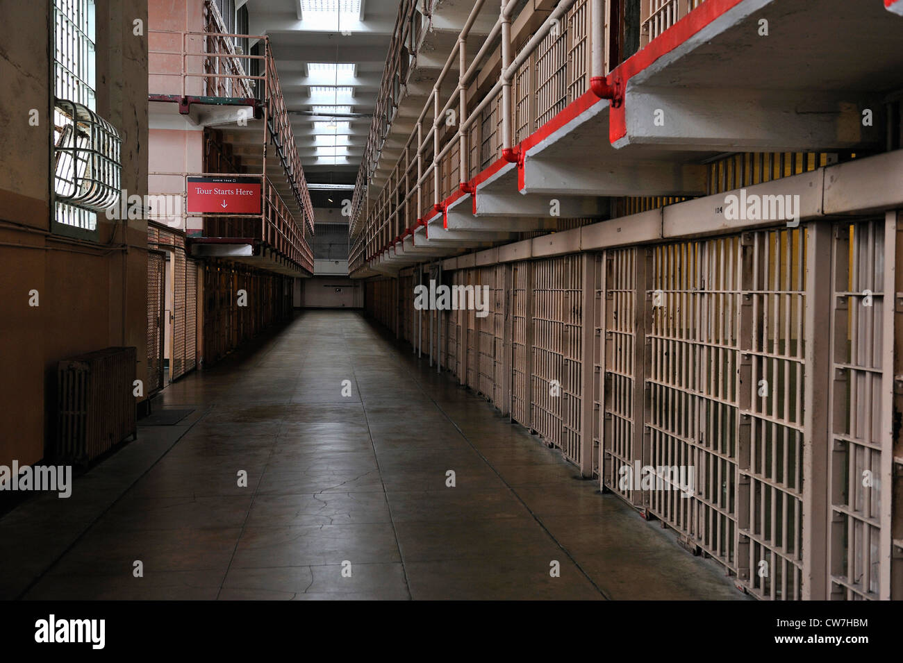 view to a cell block of a prison, USA, California, Alcatraz Island ...