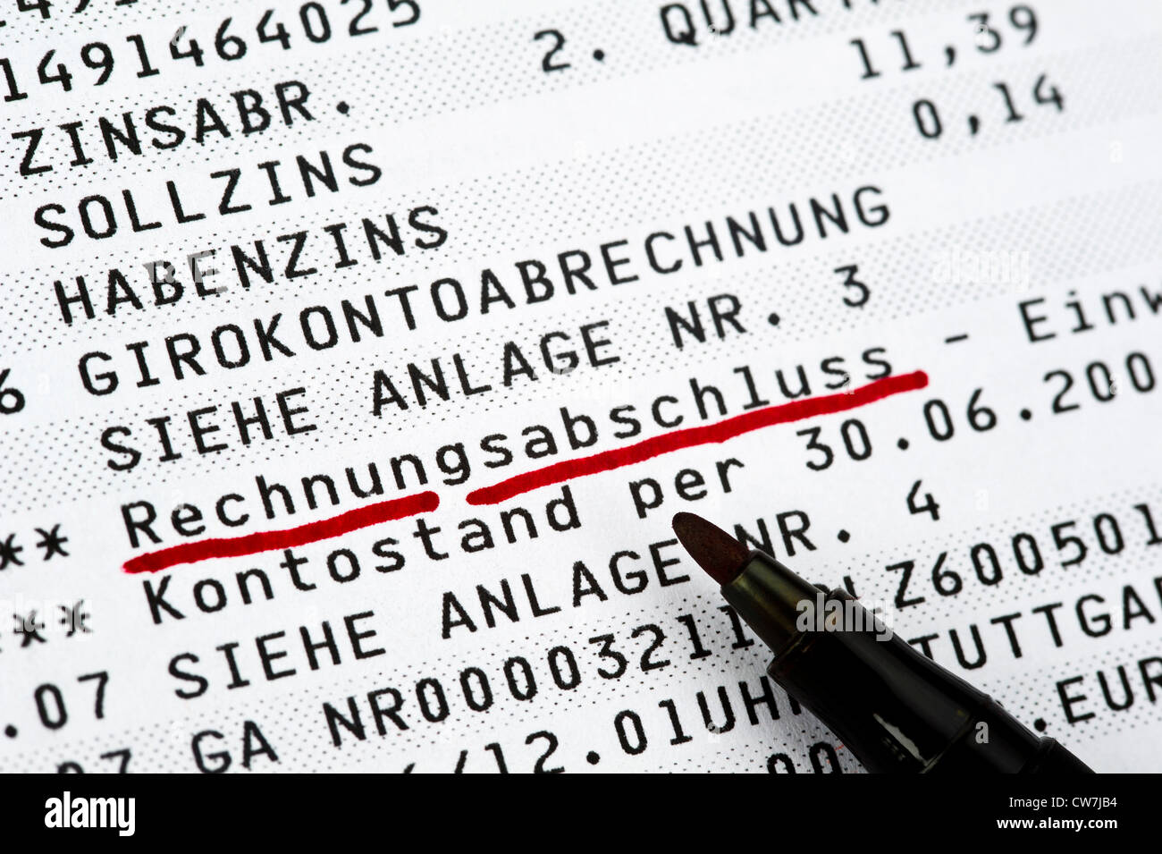 account statement and balance sheet, Germany Stock Photo - Alamy