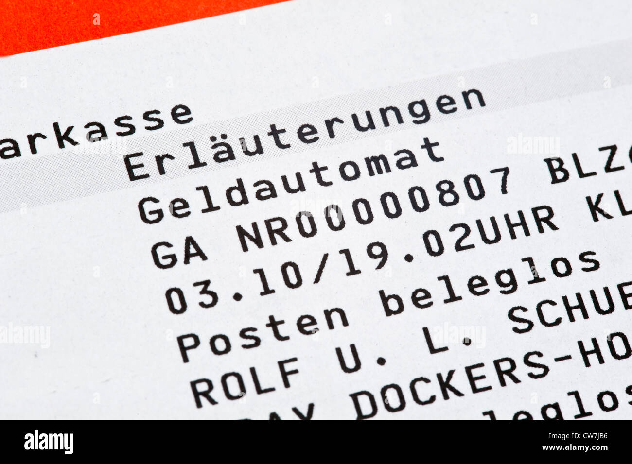 account statement with paying party charge, Germany Stock Photo - Alamy