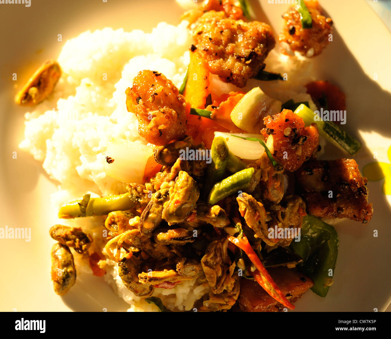 Khao rad keang (Thai fast food) , food court , bangkok , thailand Stock ...