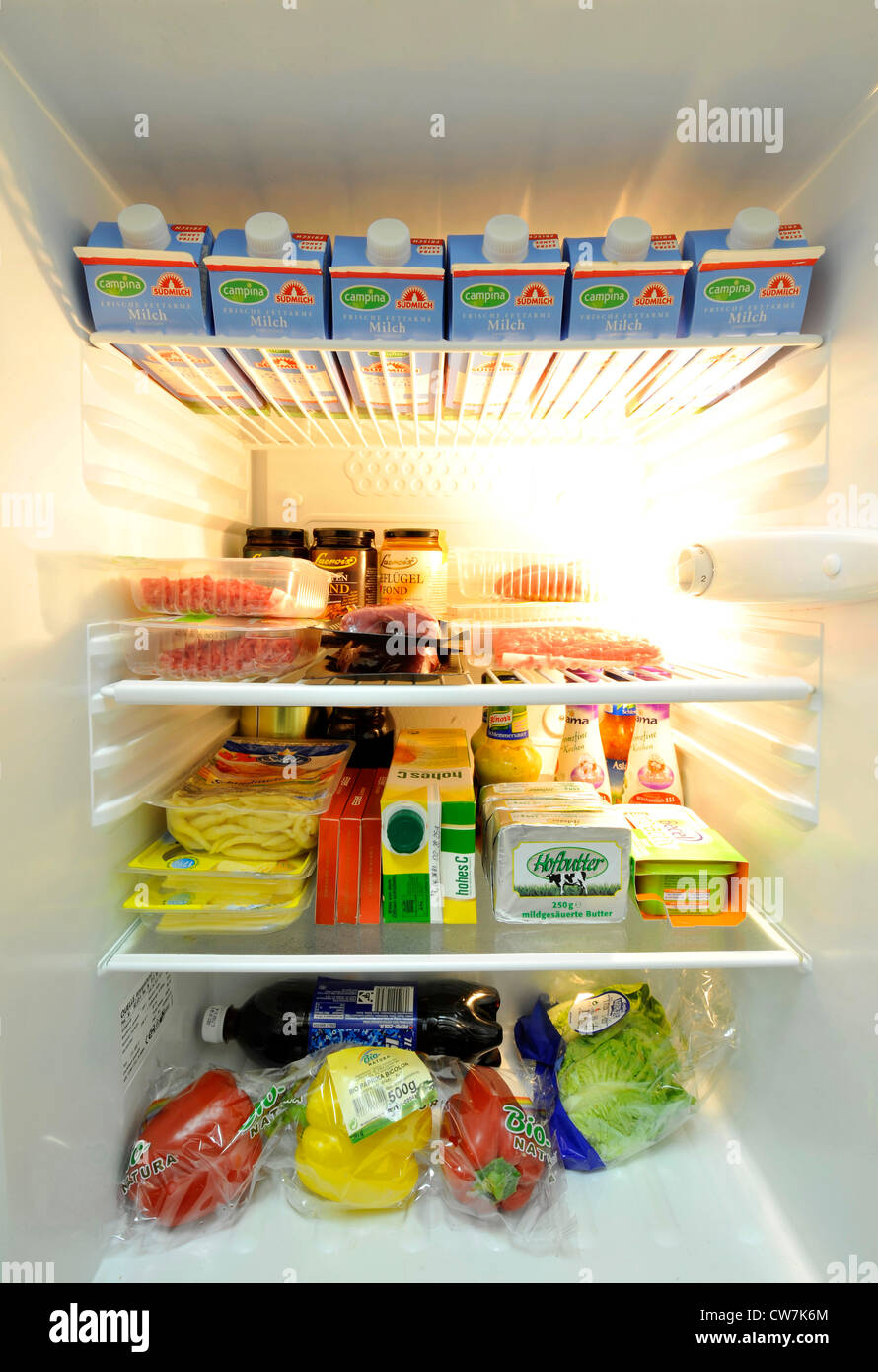 view into a filled refrigerator Stock Photo - Alamy