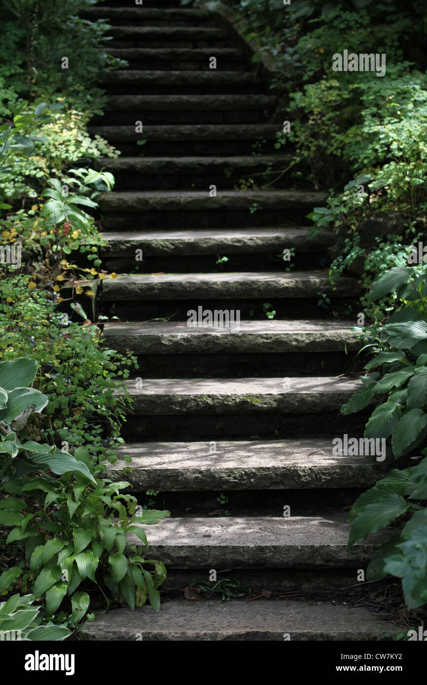 A stone stairway at the Plummer House in Rochester, Minnesota Stock ...