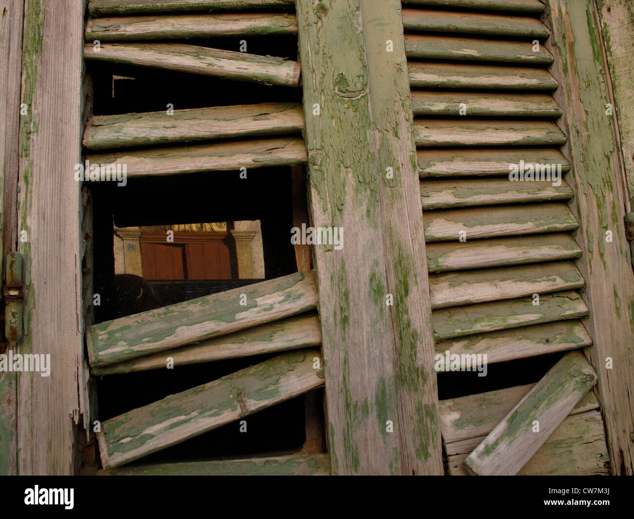 a broken green window shutter from an old house in Mediterranean Cyprus ...