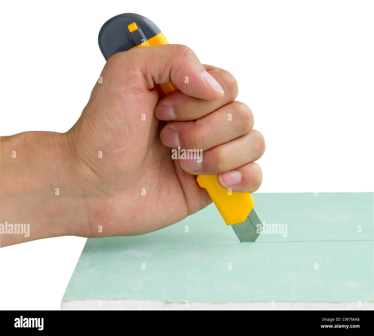 builder's hand with knife isolated on white background. Include ...