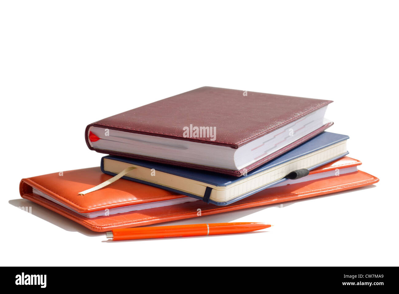 Stack of notebook, diary and planning isolated on white background ...