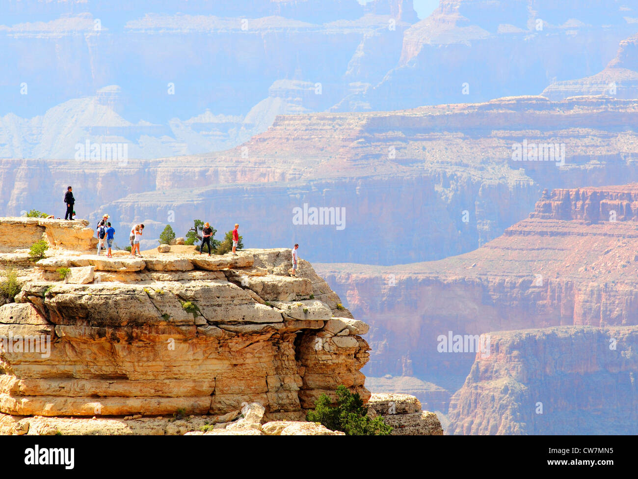 An overlook at the popular South Rim of the Grand Canyon Stock Photo ...