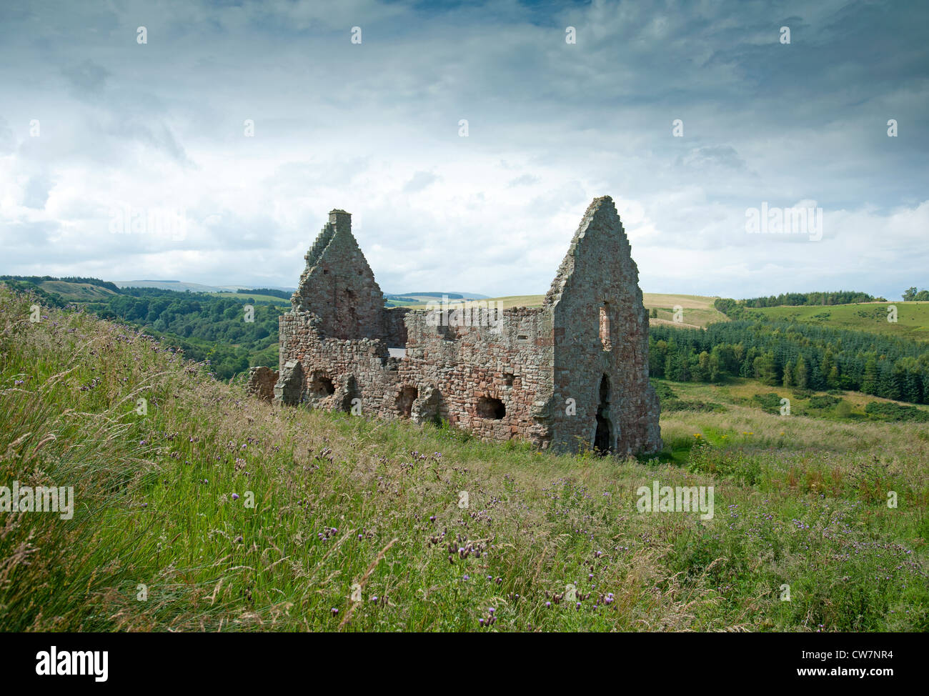 Crichton Castle, stables ruins, in rural countryside, Pathead ...
