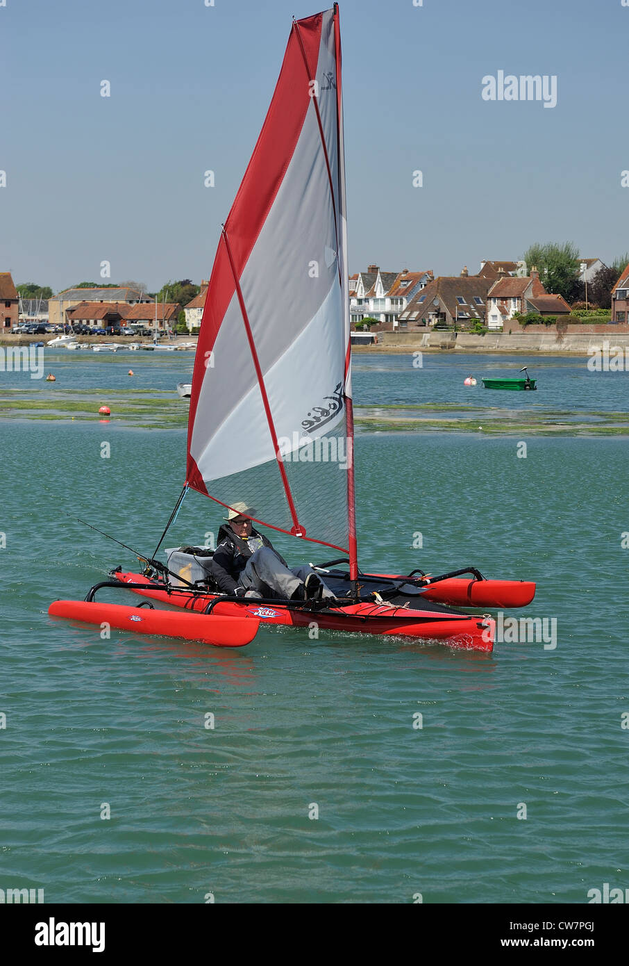 sailing a small trimaran Emsworth Harbour Emsworth Hampshire England UK ...