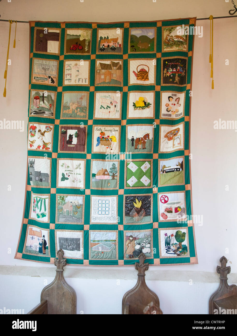 Place identity illustrated by quilted images of village of Newbourne ...