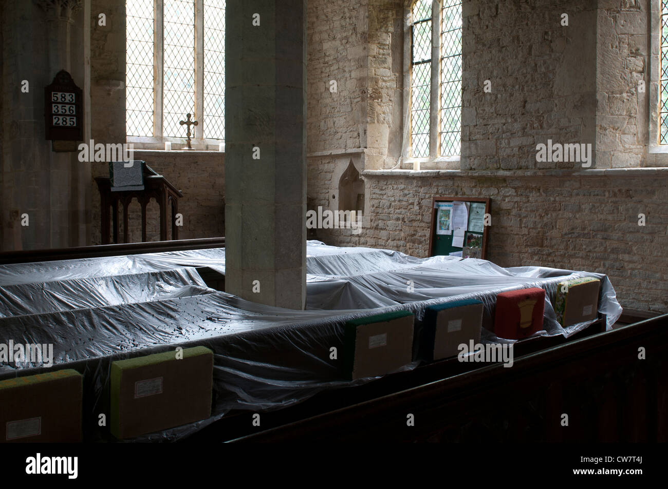 Sheeting to catch bat droppings, St. Lawrence Church, Radstone ...